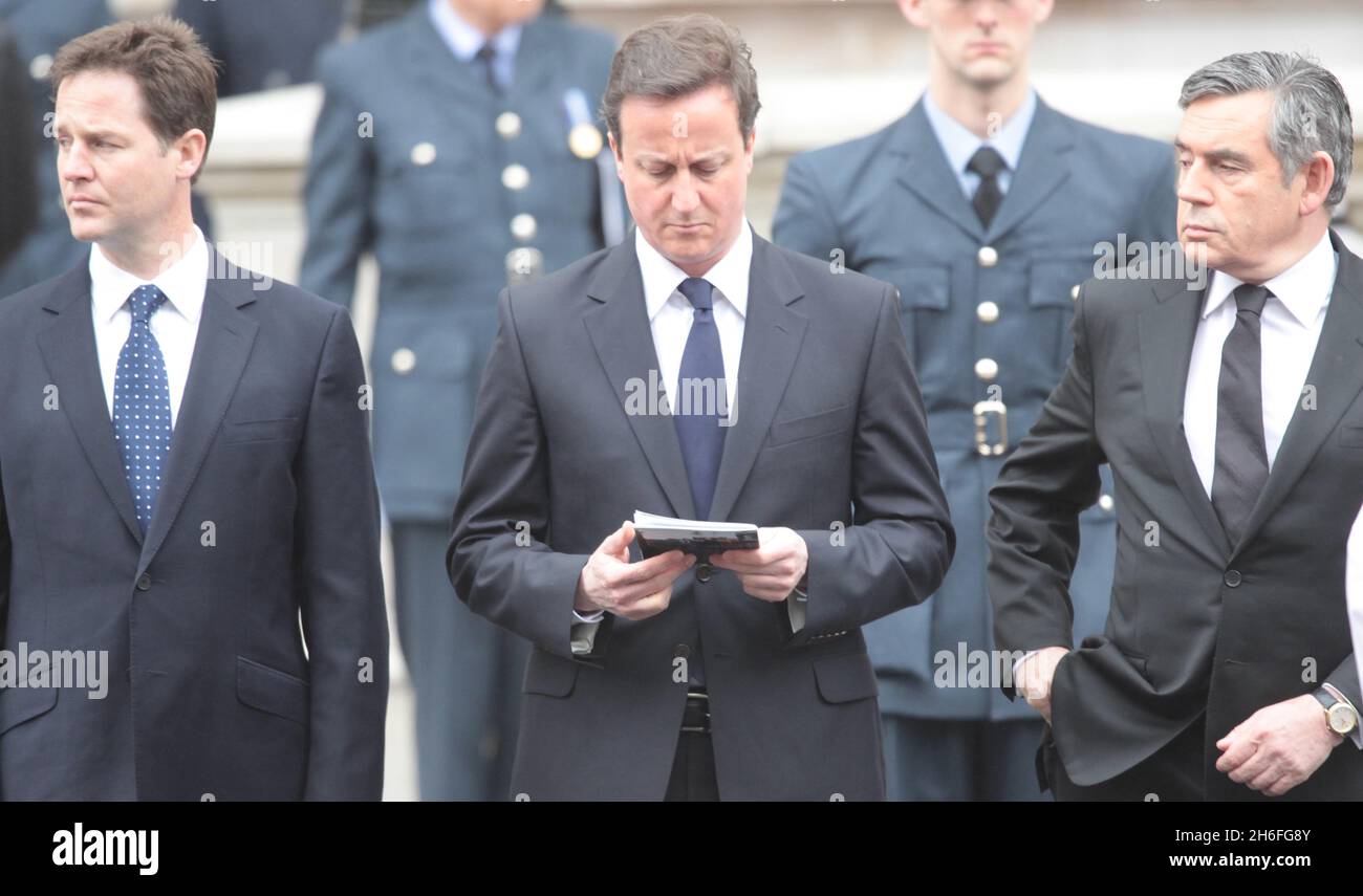 David Cameron, Nick Clegg and Gordon Brown pictured together during VE ...