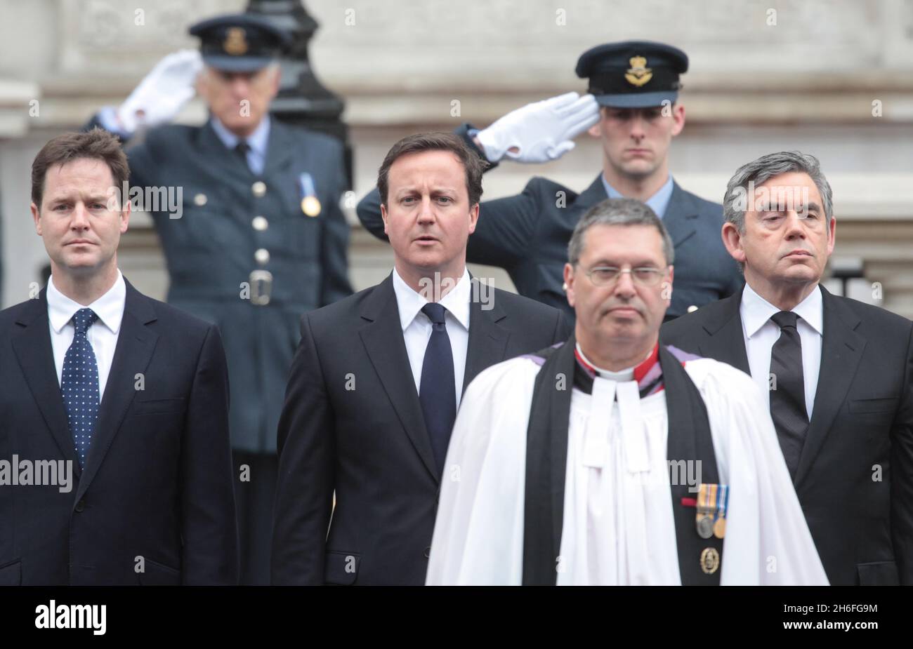 David Cameron, Nick Clegg and Gordon Brown pictured together during VE ...