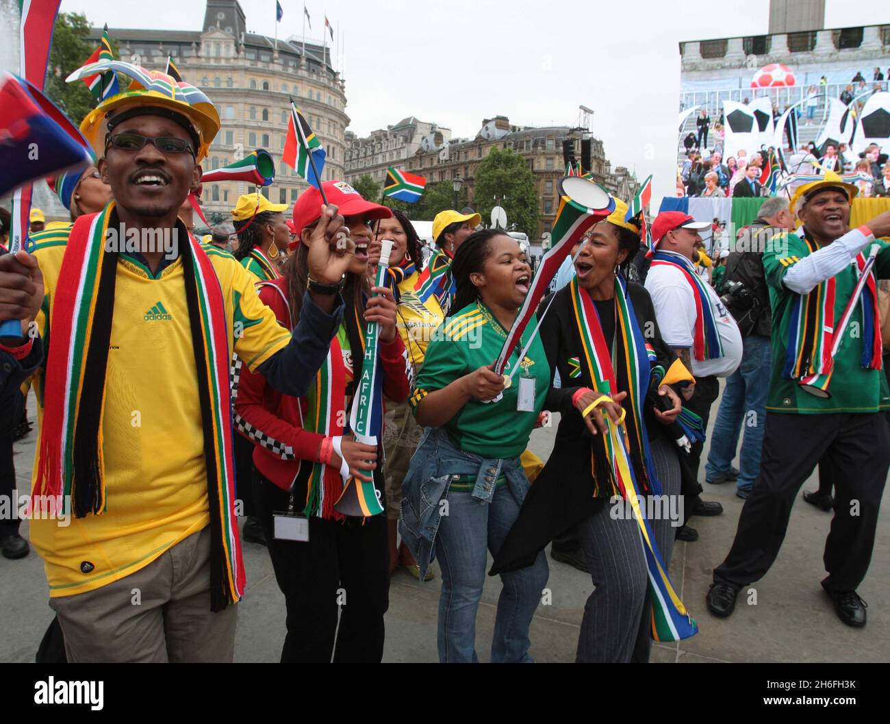 South Africa football fans gathered in London's Trafalgar Square for ...