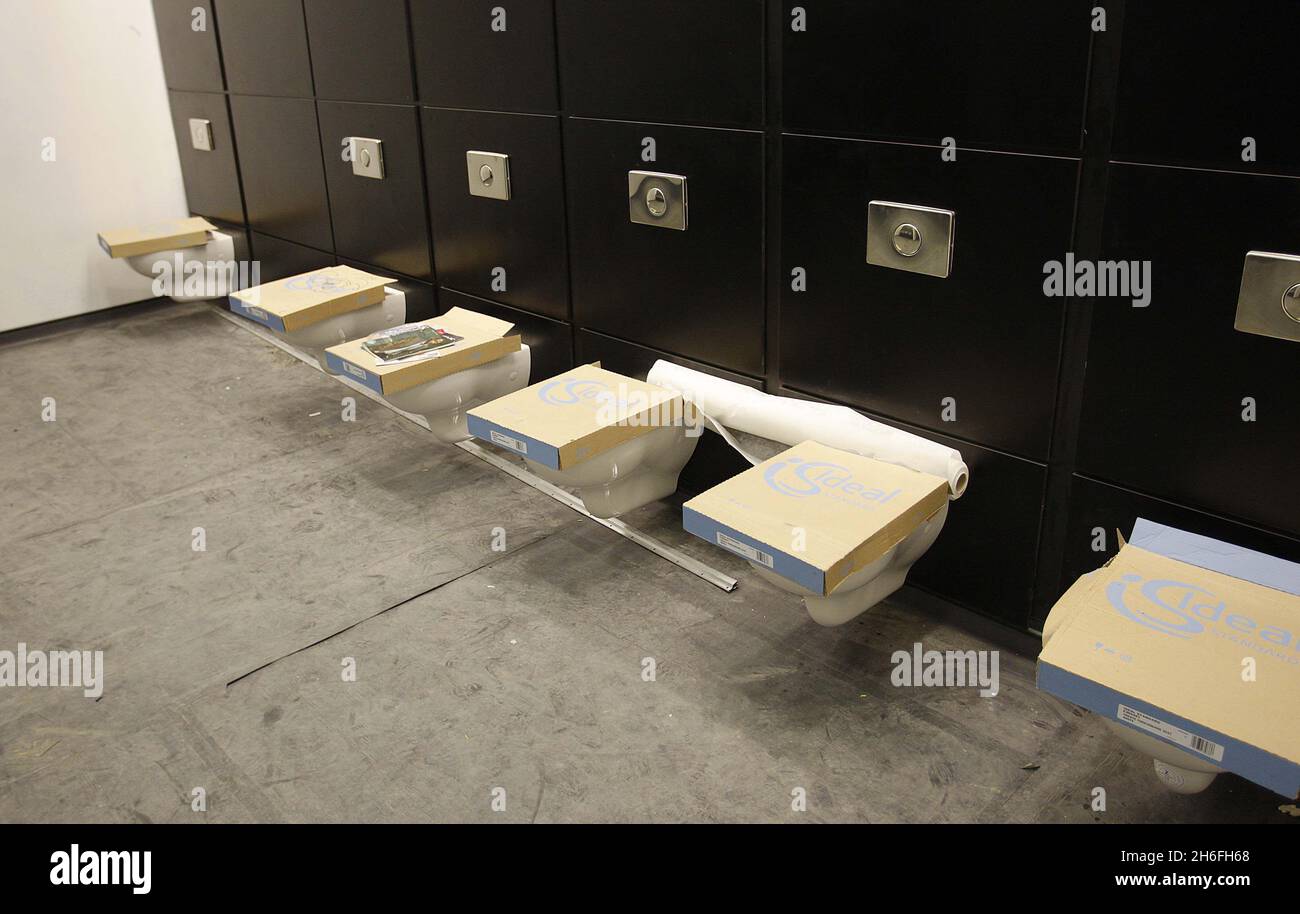 Latest view inside London's Olympic stadium - Athlete's toilet and ...