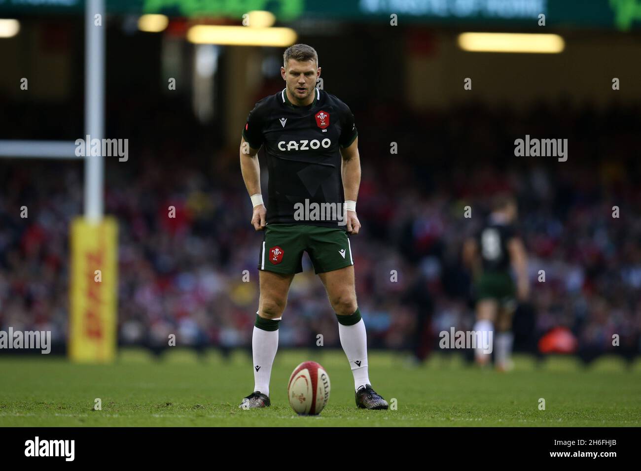 Cardiff, UK. 14th Nov, 2021. Dan Biggar of Wales kicks a conversion ...