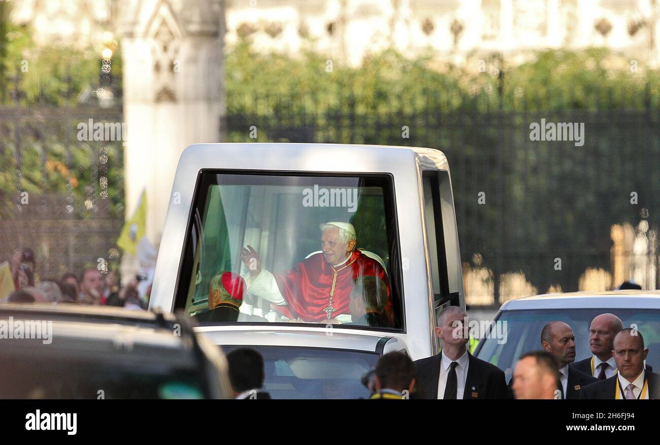 Pope Benedict XVI pictured in Westminster this evening during his four ...