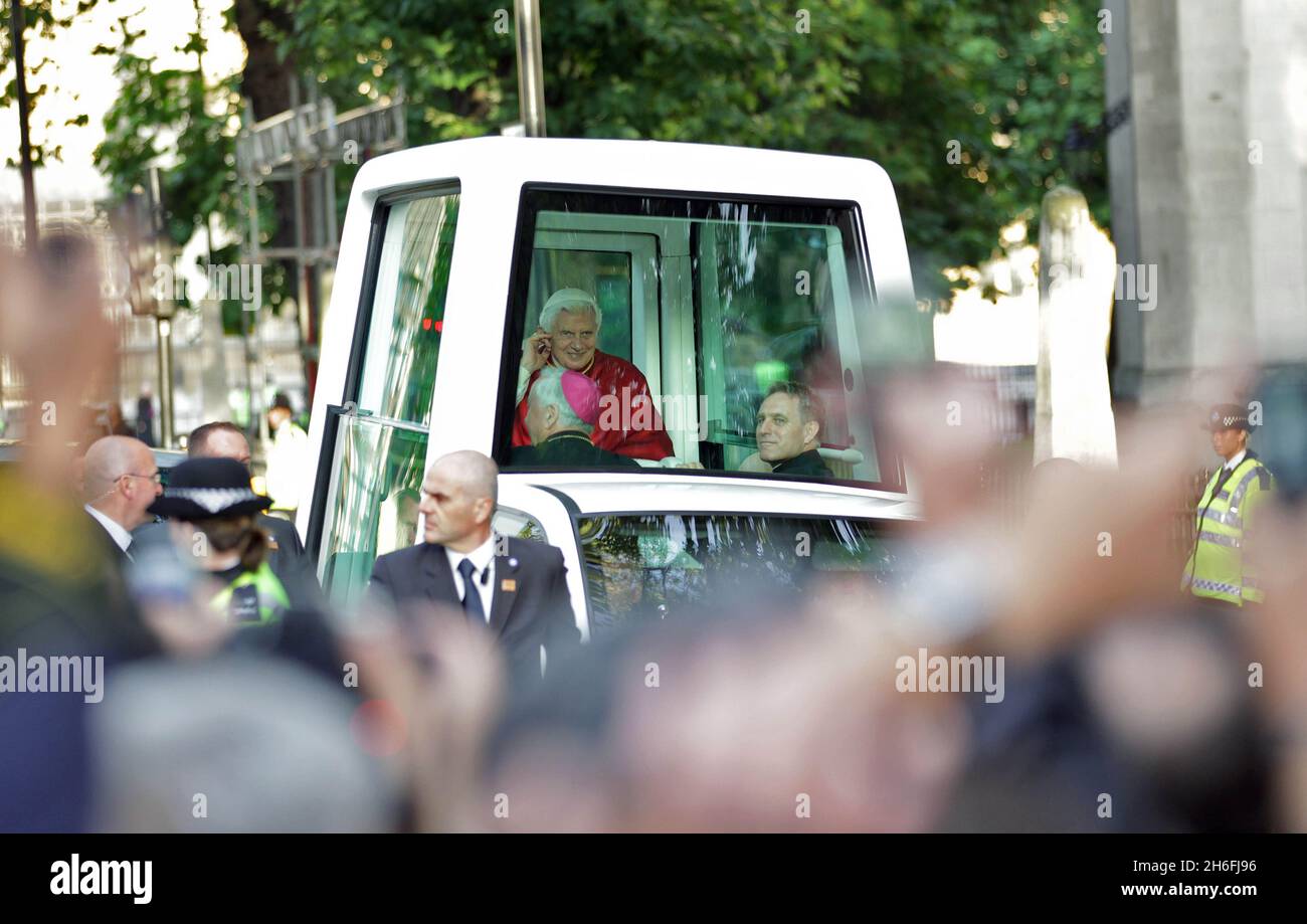 Pope Benedict XVI pictured in Westminster this evening during his four ...