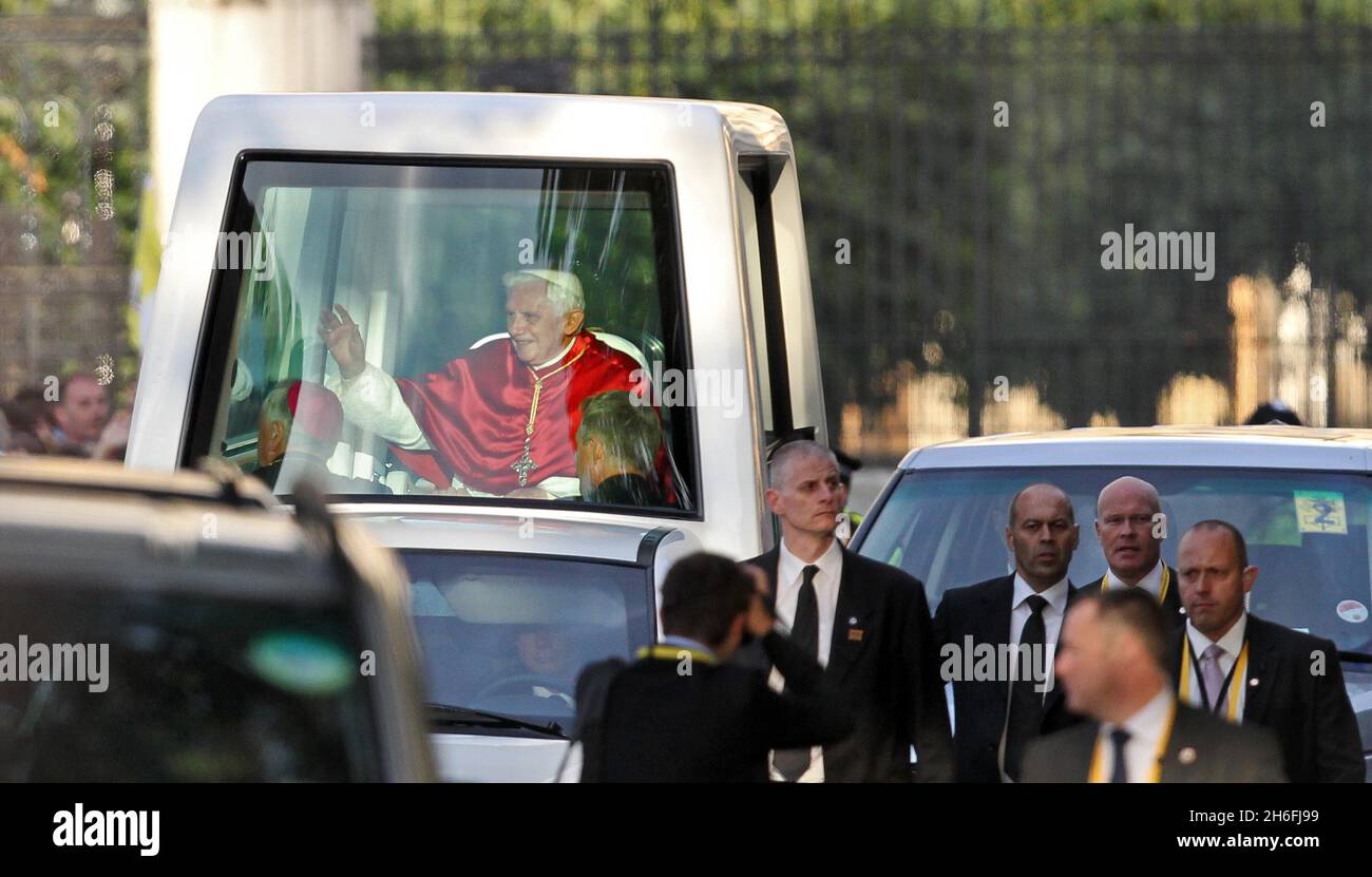 Pope Benedict XVI pictured in Westminster this evening during his four ...