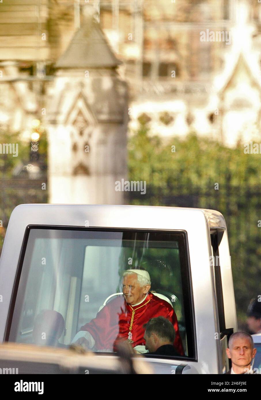 Pope Benedict XVI pictured in Westminster this evening during his four ...