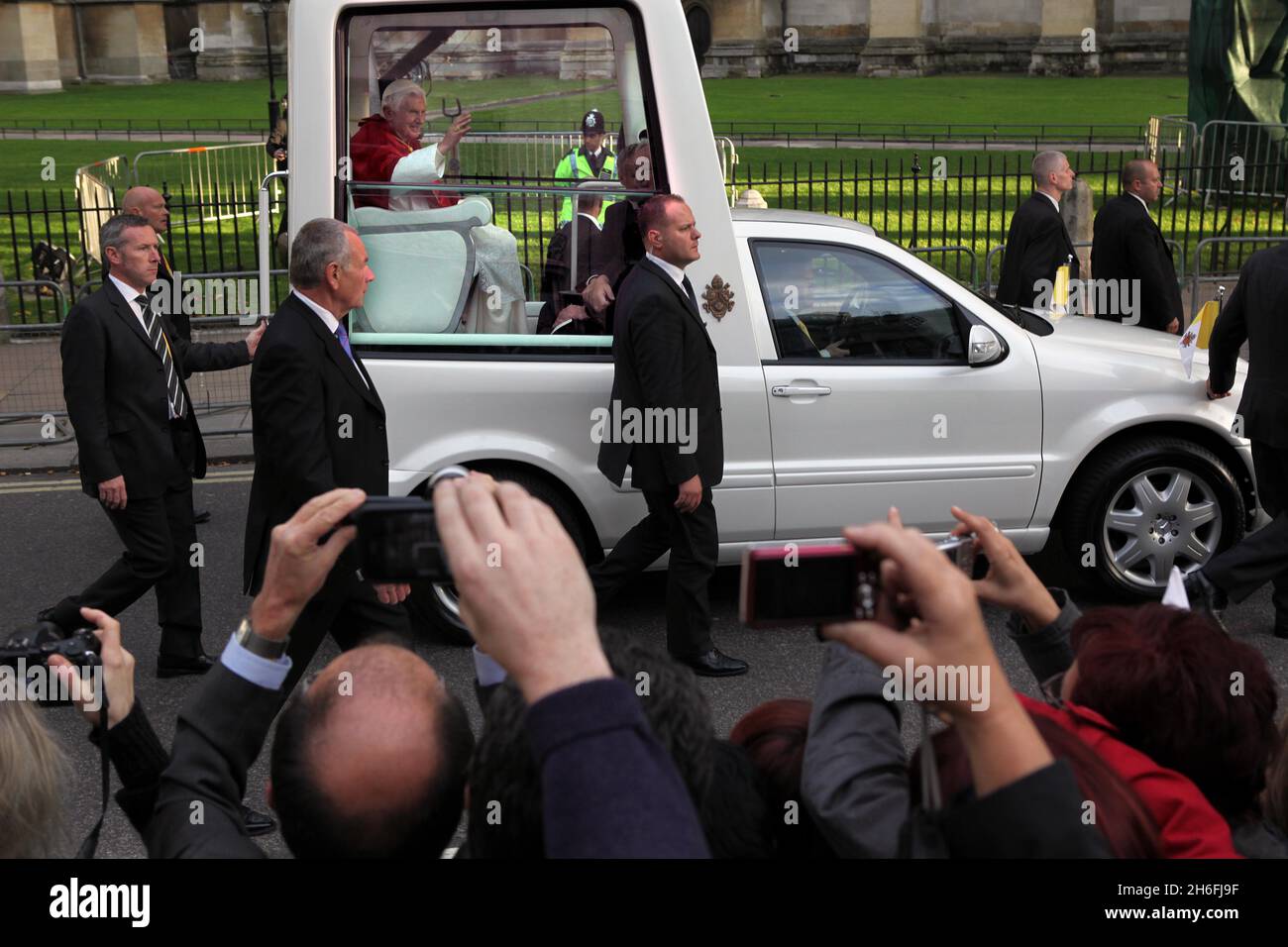 Pope Benedict XVI pictured in Westminster this evening during his four ...