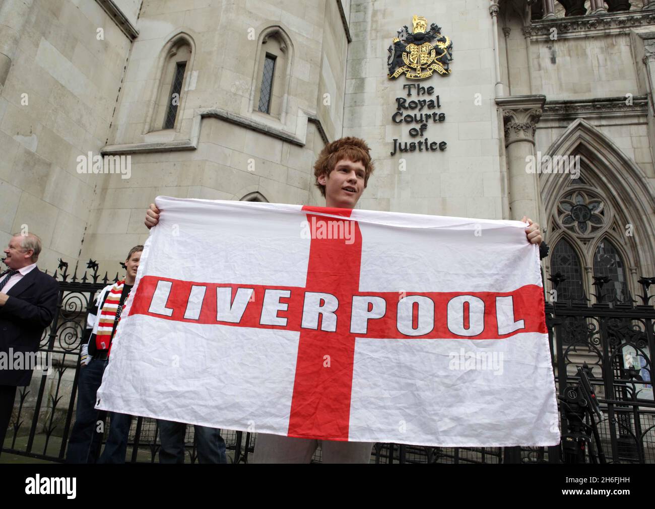 Liverpool football club fans pictured outside the High Court in London ...