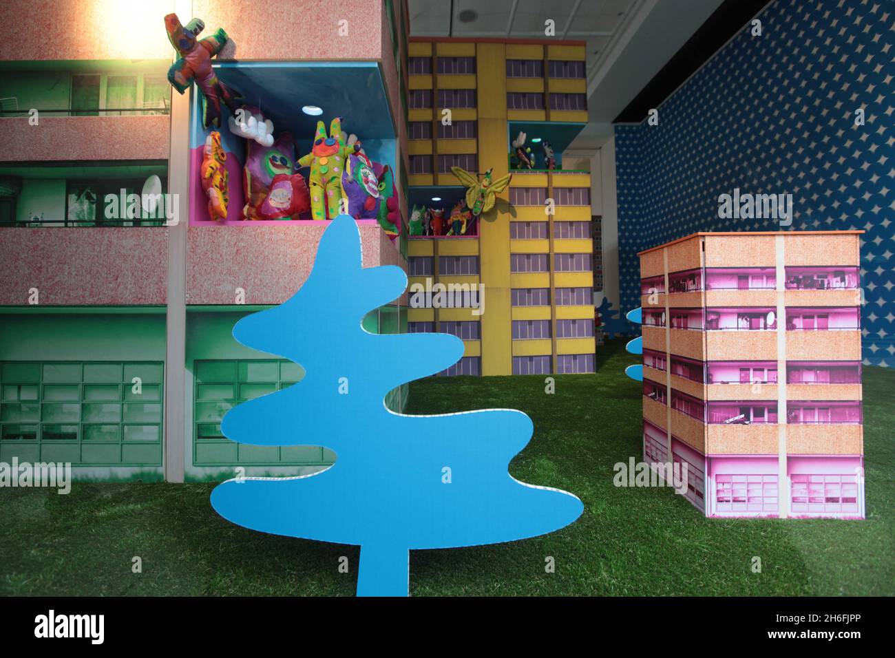 This years windows include a urban tower block estate by artist Pete ...