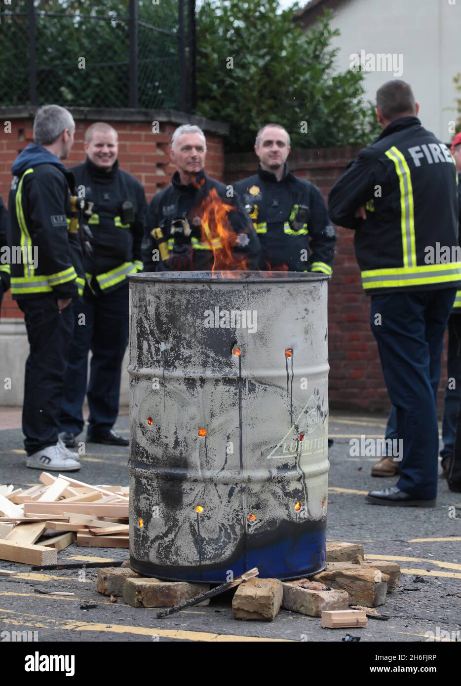 Firemen on strike outside their fire station in East London. The ...