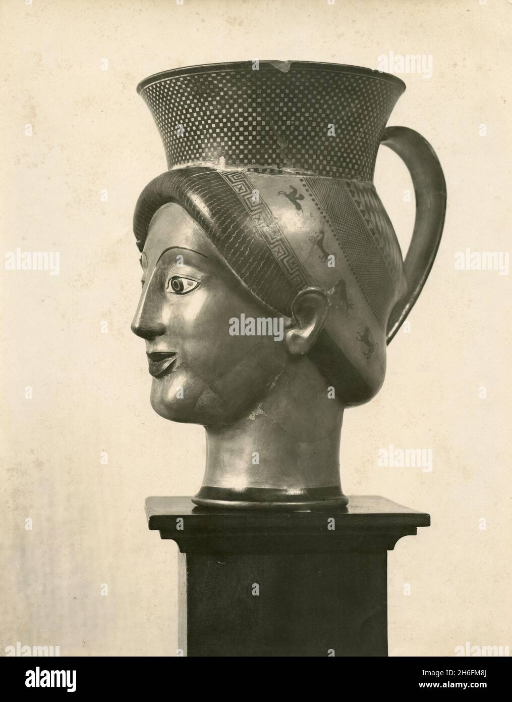 Greek Rhyton in the shape of a human head, Tarquinia, Italy 1920s Stock ...