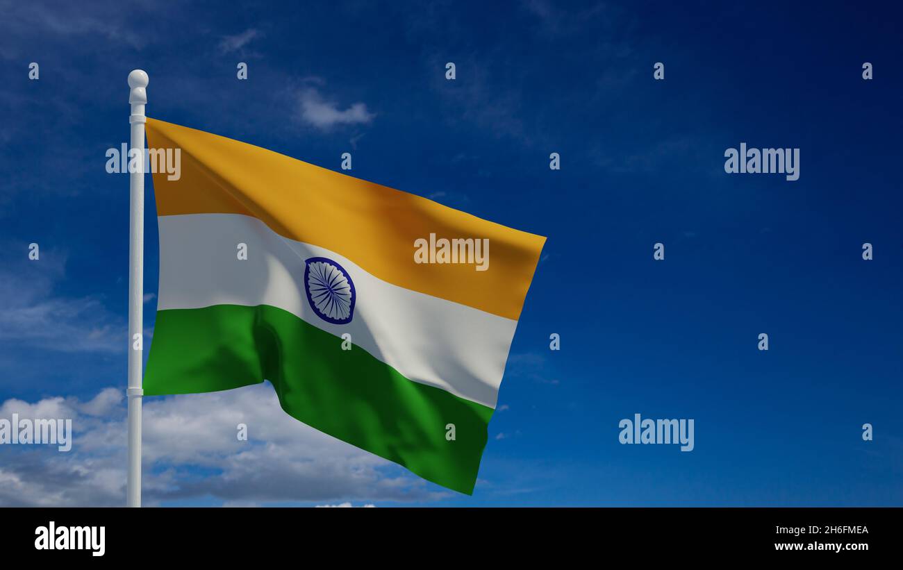 Republic of India national flag, waving in the wind. 3d rendering, CGI ...