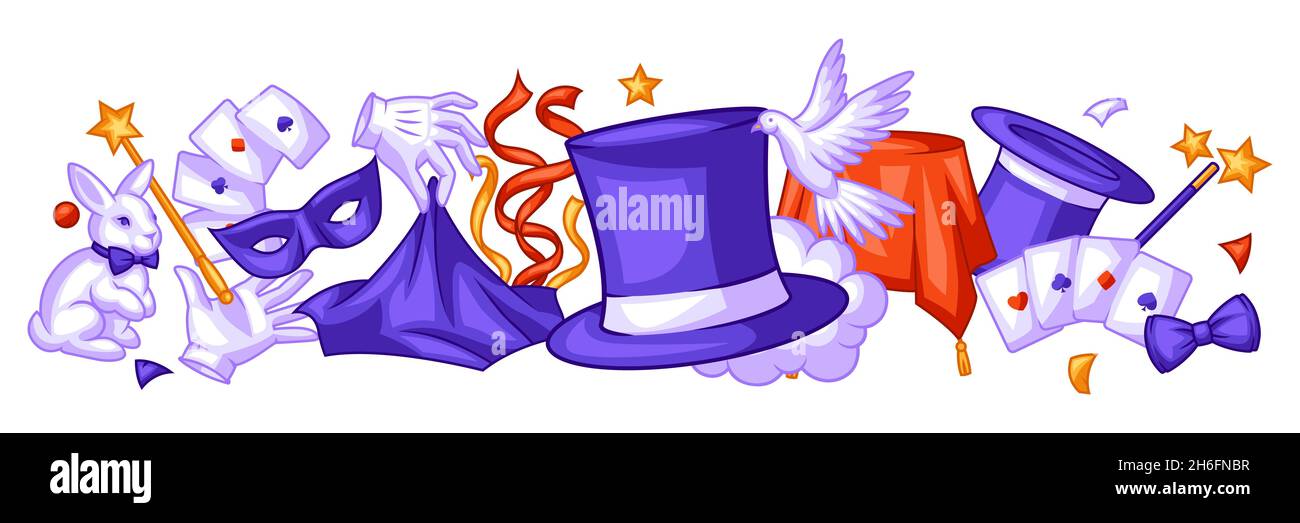 Magician background with magic items. Illusionist show or performance ...