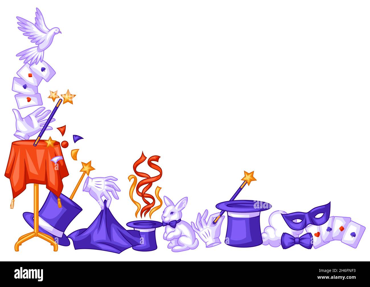 Magician frame with magic items. Illusionist show or performance ...