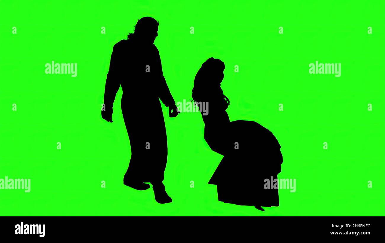 3d illustration - silhouettes of people hugging on green screen Stock ...