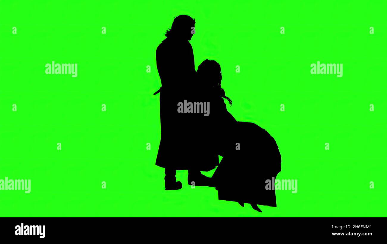 3d illustration - silhouettes of people hugging on green screen Stock ...