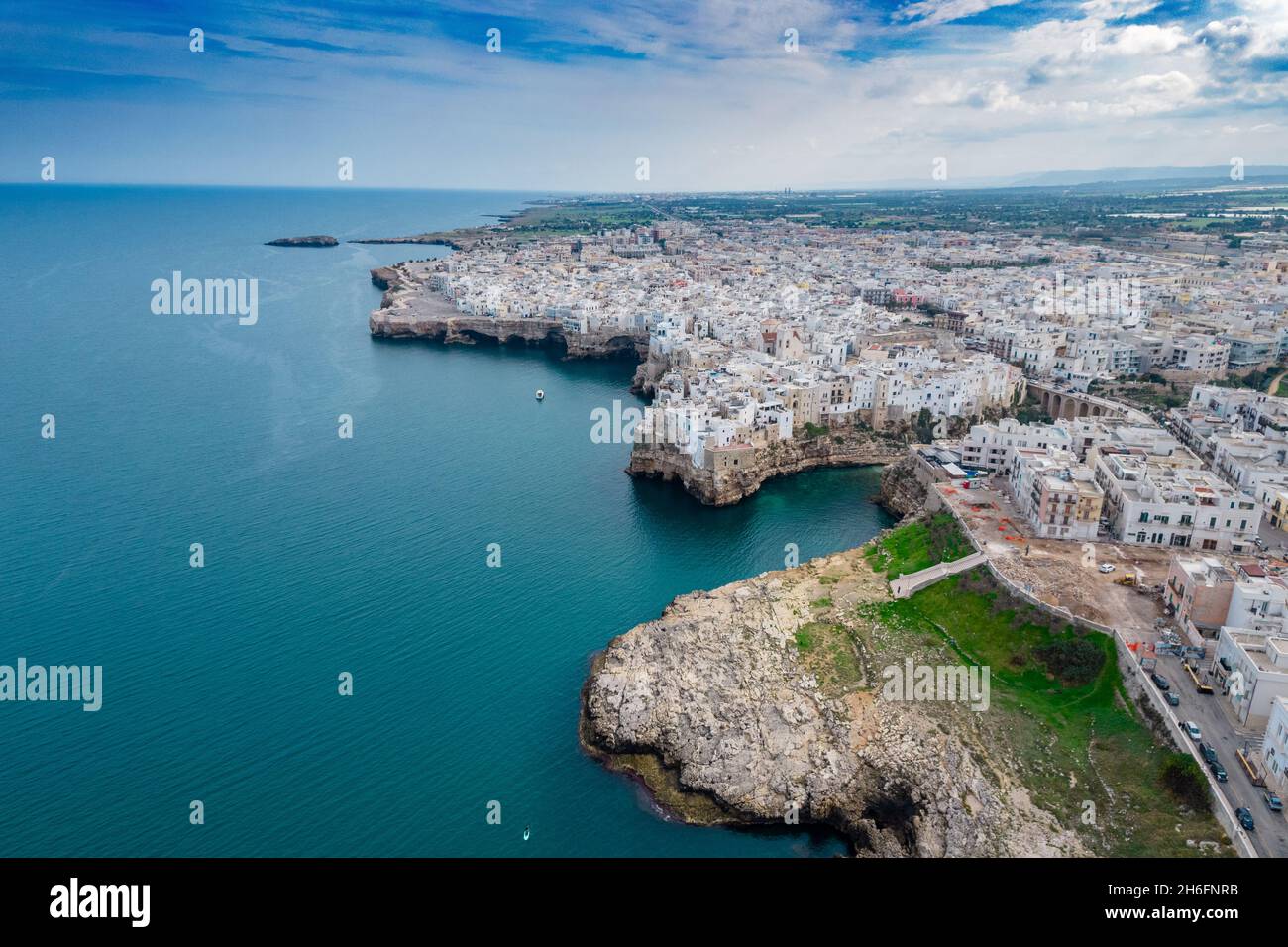 Polignano aerial view, picture with drone from above, Puglia, Italy ...