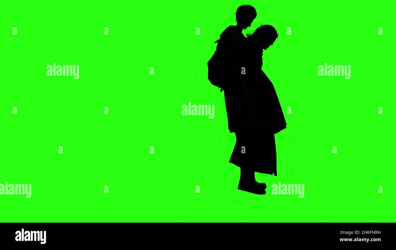3d illustration - silhouettes of people hugging on green screen Stock ...
