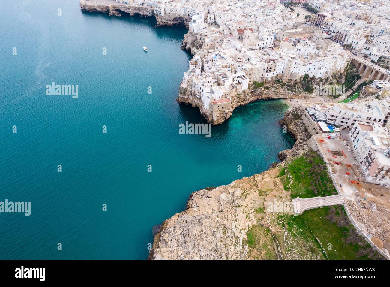 Polignano aerial view, picture with drone from above, Puglia, Italy ...