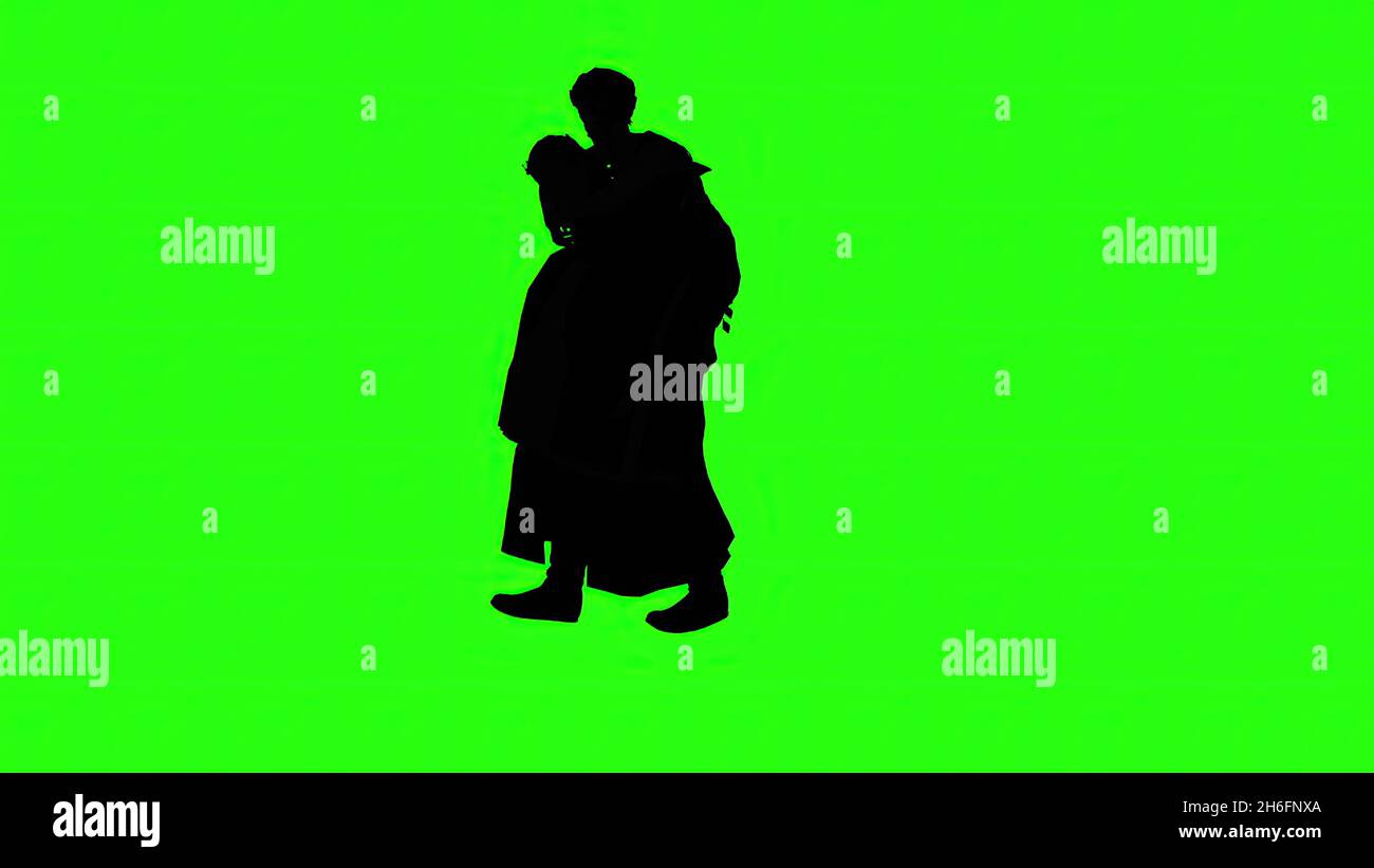 3d illustration - silhouettes of people hugging on green screen Stock ...