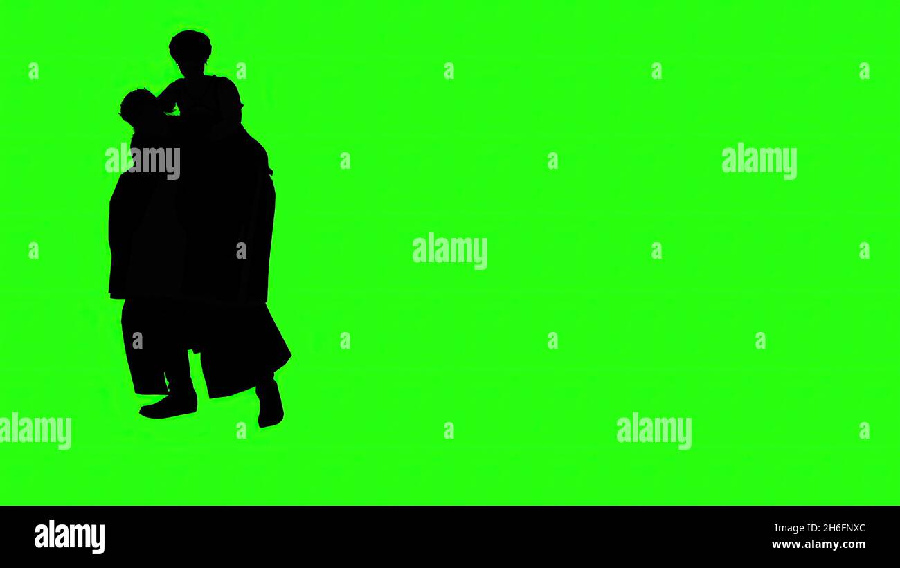 3d illustration - silhouettes of people hugging on green screen Stock ...