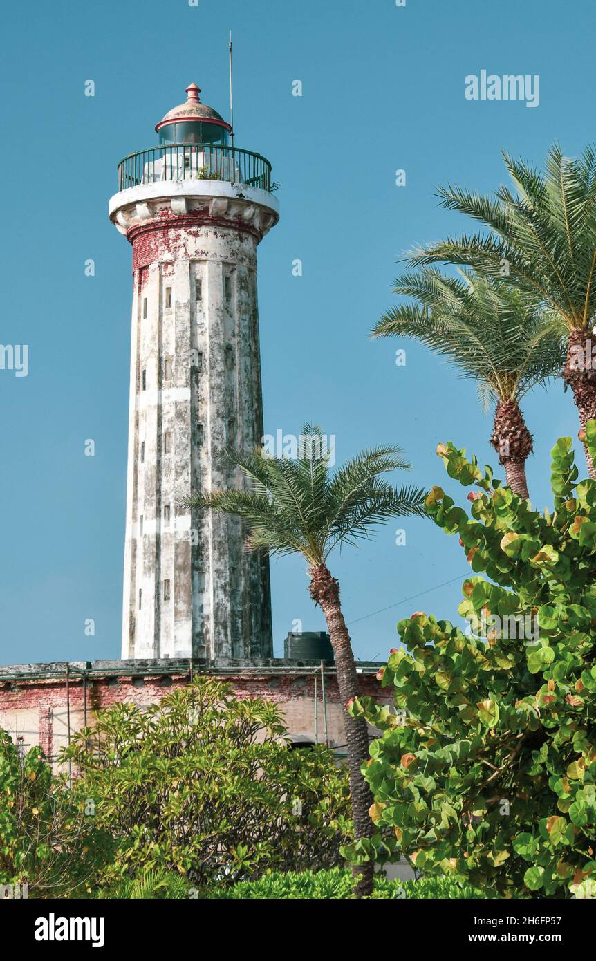 Vertical low angle shot of an old lighthouse in Puducherry, India Stock ...