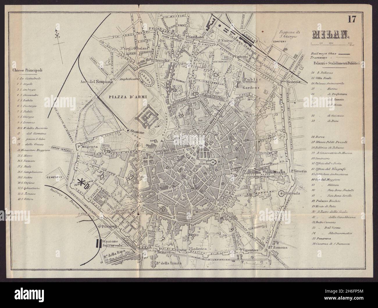 MILAN MILANO antique town plan city map. Italy. BRADSHAW c1898 old ...