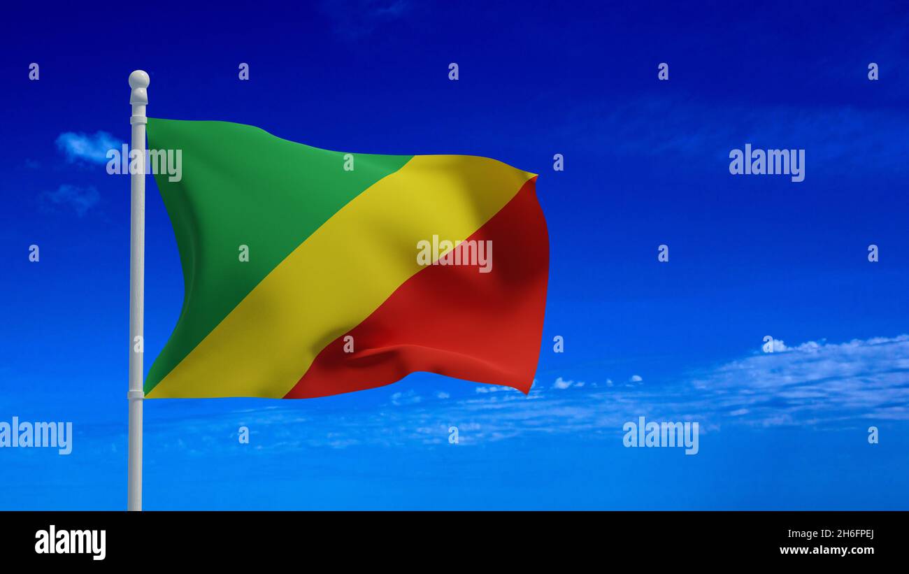 Republic of the Congo aka Congo-Brazzaville national flag, waving in ...