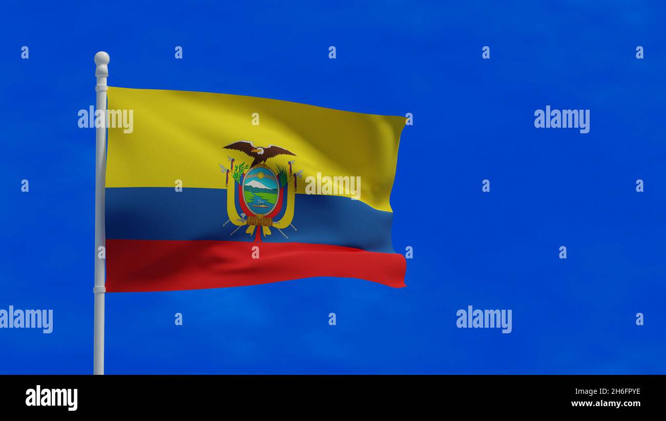 Republic of Ecuador national flag, waving in the wind. 3d rendering ...