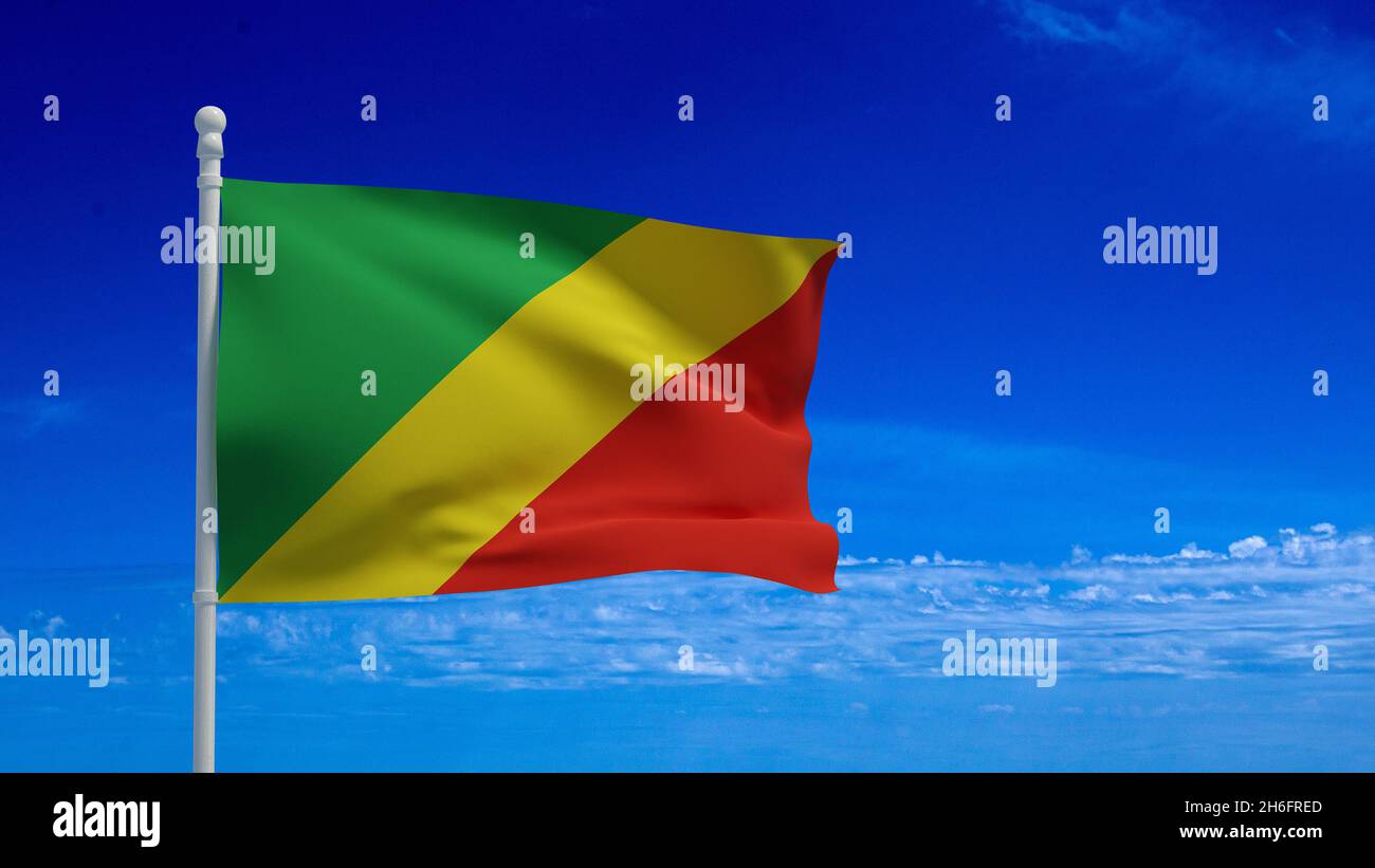 Republic of the Congo aka Congo-Brazzaville national flag, waving in ...