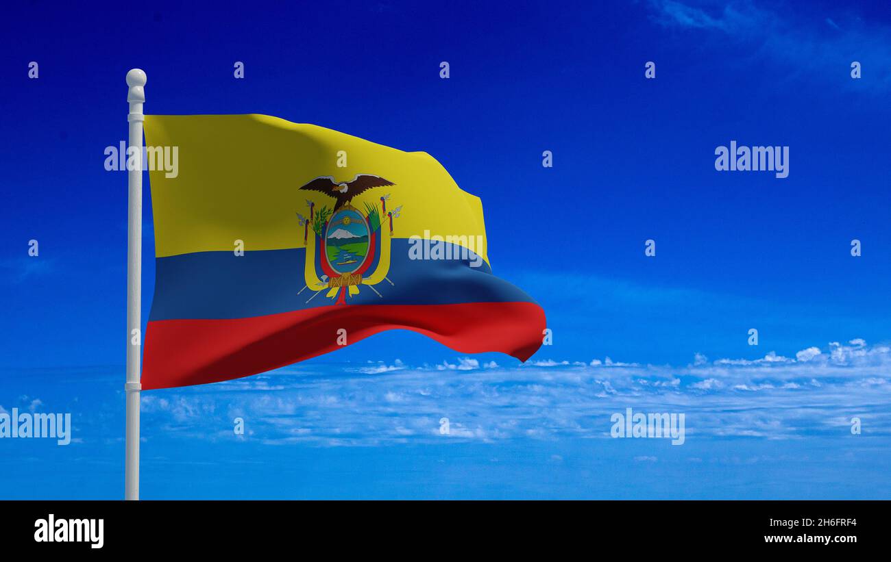 Republic of Ecuador national flag, waving in the wind. 3d rendering ...