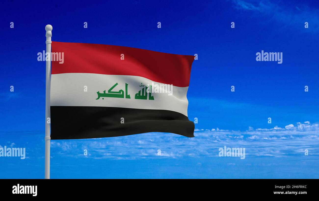 Republic of Iraq national flag, waving in the wind. 3d rendering, CGI ...