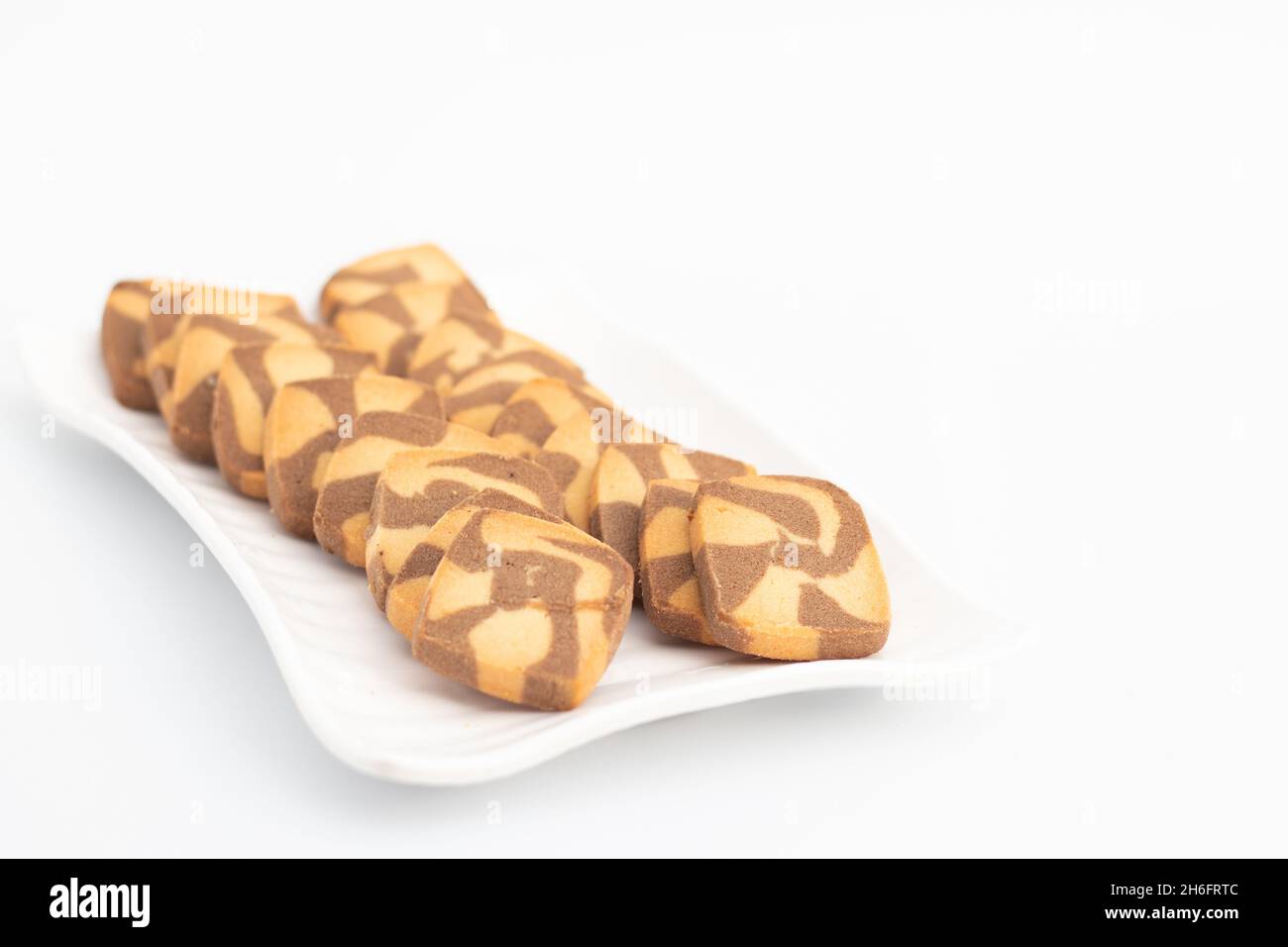 Square shaped Chocolate Chip Cookies Served In White Tray. Isolated On ...