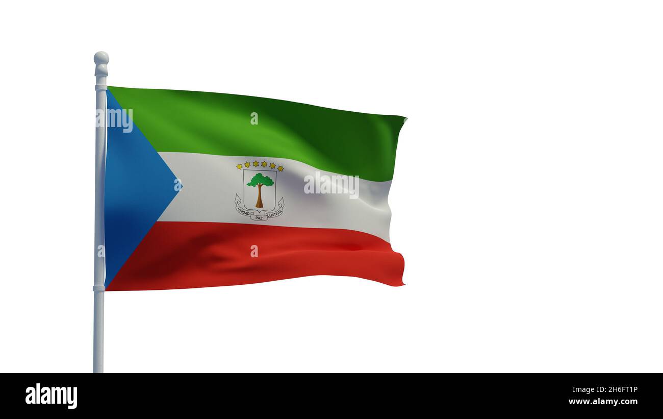 Republic of Equatorial Guinea national flag, waving in the wind. 3d ...