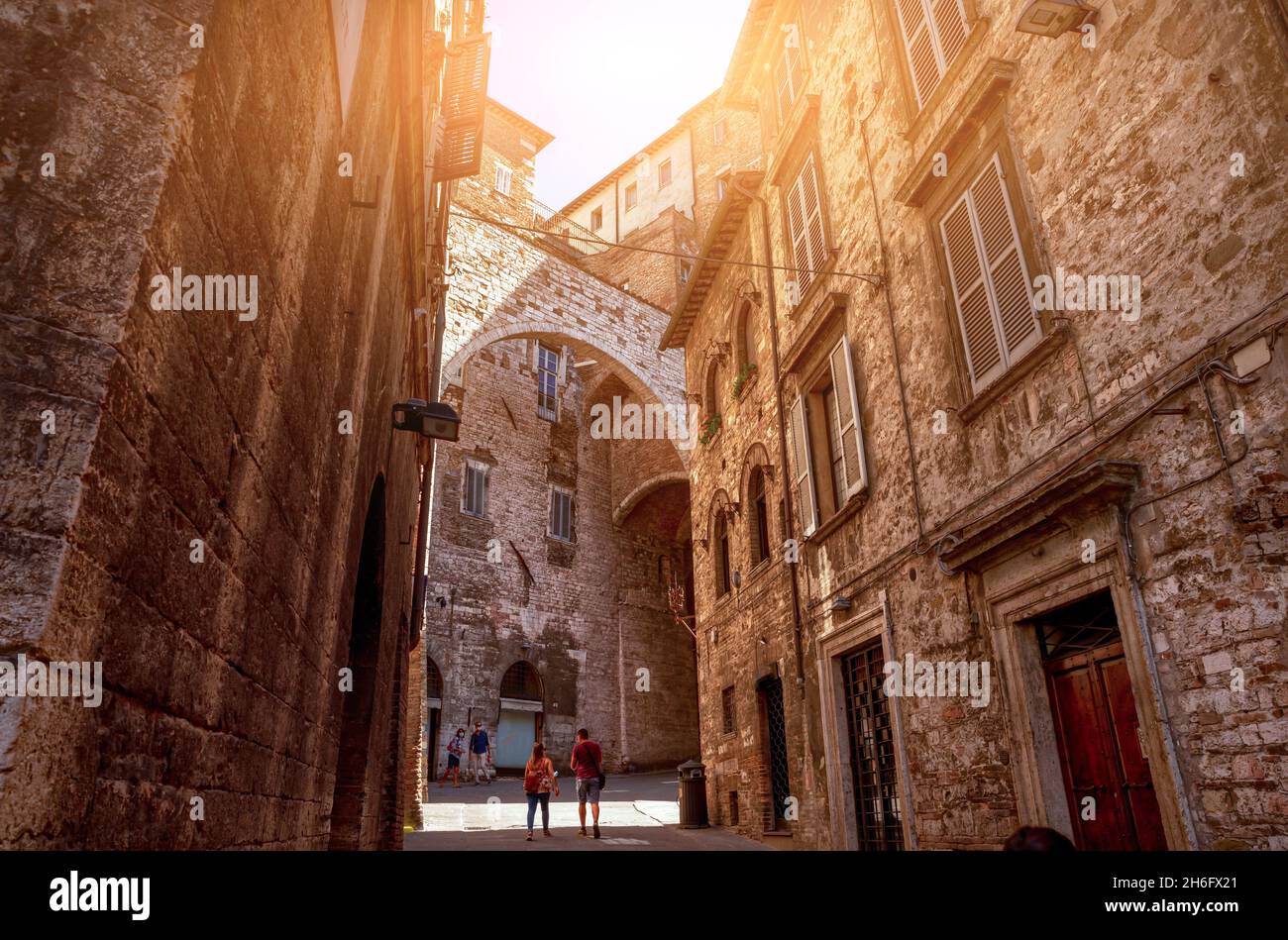 Perugia, Umbria, Italy. August 2020. In an alley in the historic center ...