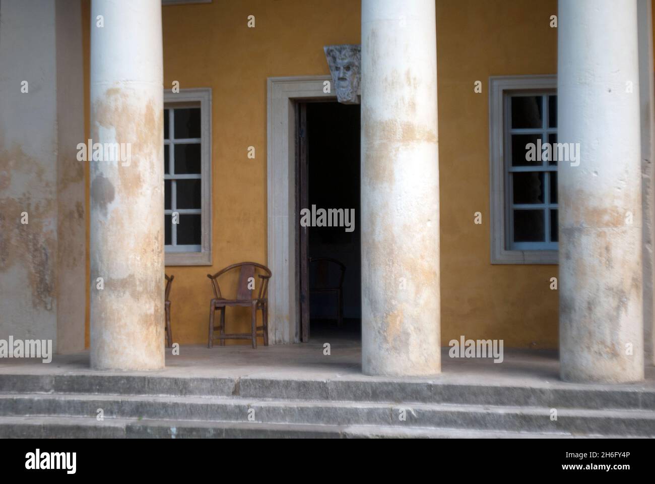 Columns in front Temple of Piety at Studley Royal Water Gardens ...