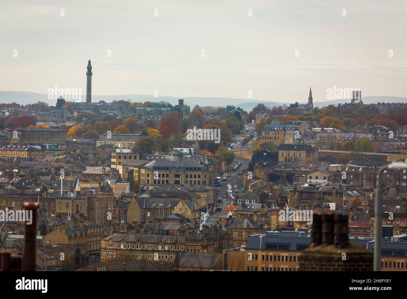 Looking up and over the West Yorkshire town of Halifax towards the ...