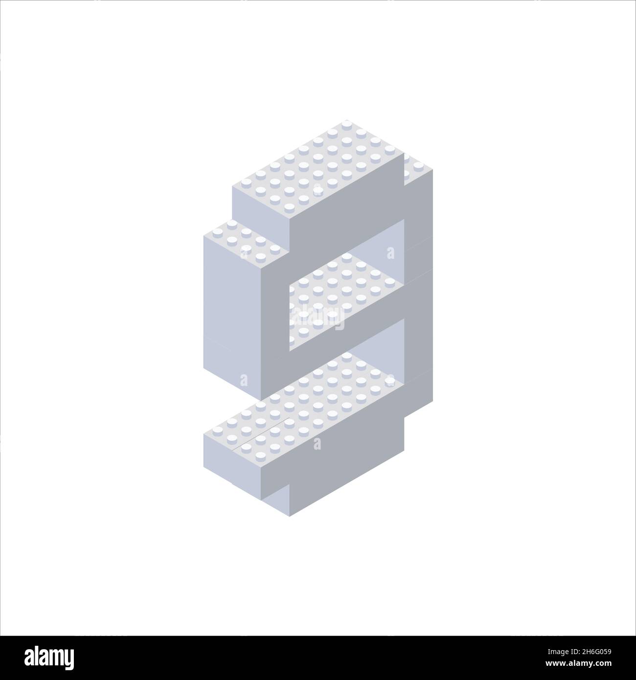 Isometric numeral 9 in gray on a white background is assembled from ...