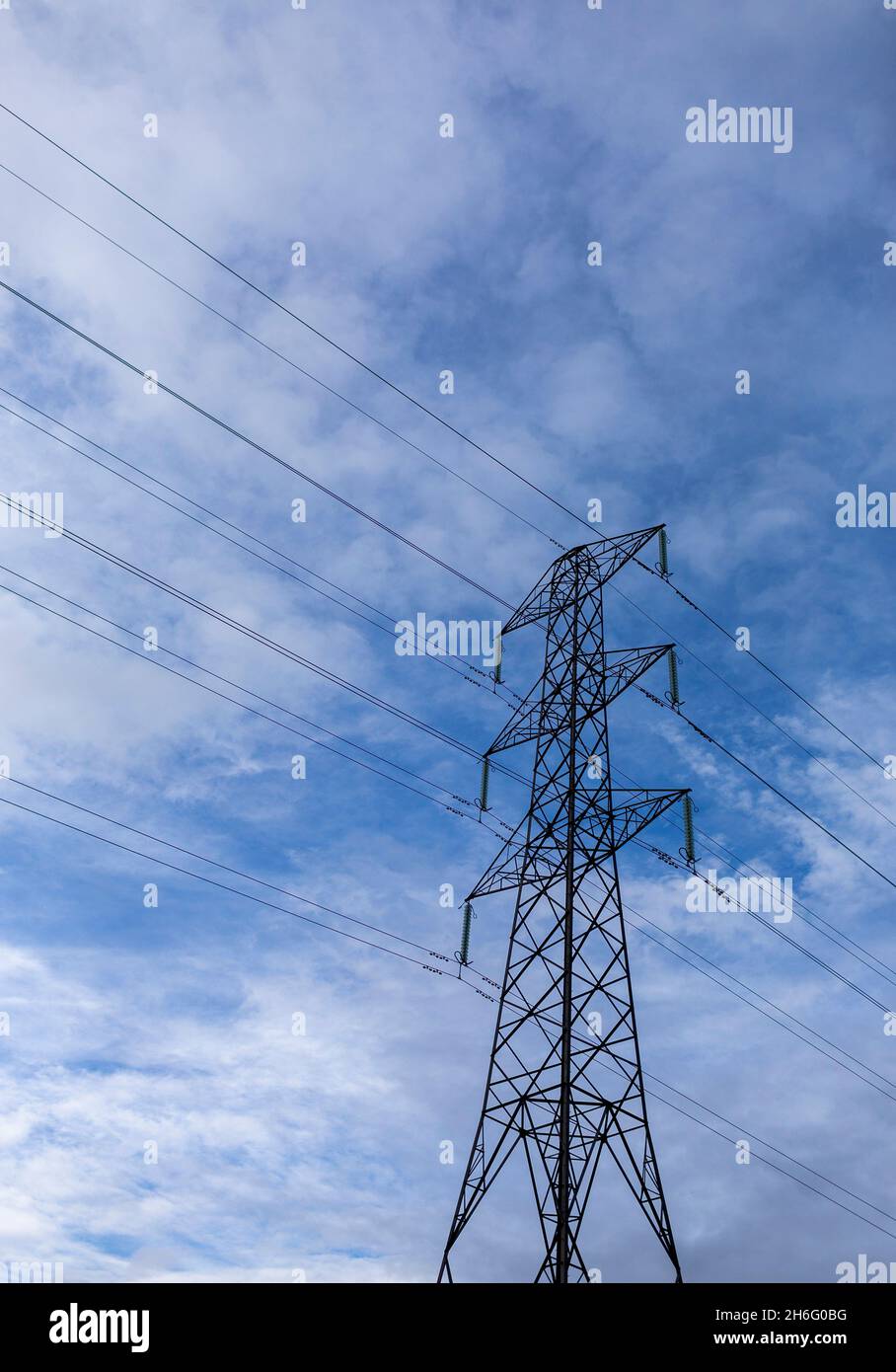 Electricity pylons traverse the Pennine countryside near Halifax ...