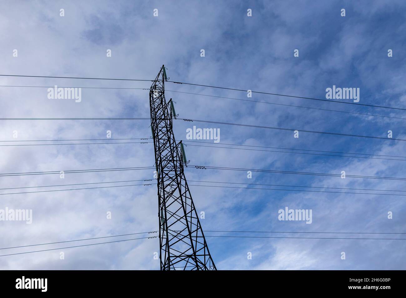 Electricity pylons traverse the Pennine countryside near Halifax ...