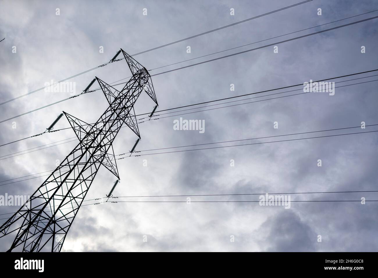 Electricity pylons traverse the Pennine countryside near Halifax ...