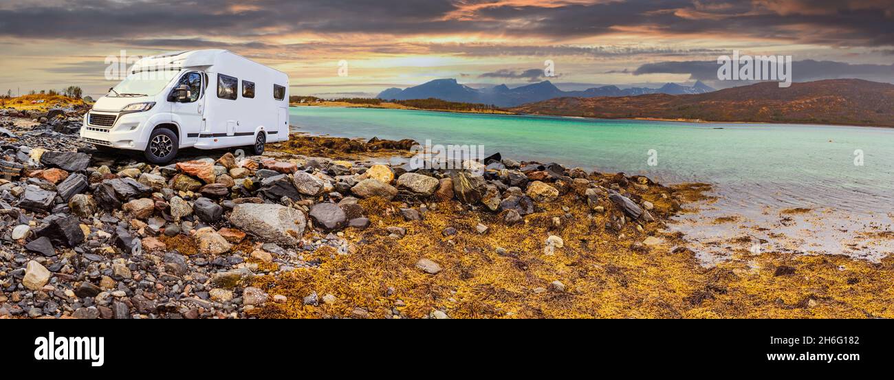 A Caravan or mobile home in front of fjord in Norway Stock Photo - Alamy