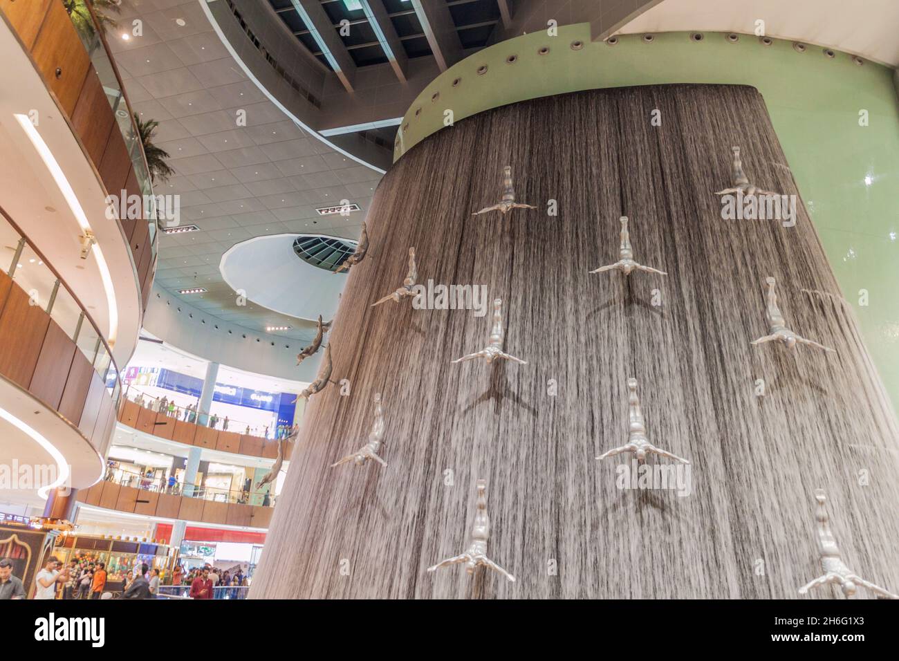 DUBAI, UAE - MARCH 10, 2017: Human waterfall in the Dubai Mall, one of ...