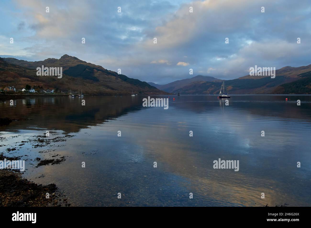 Loch Goil with the village of Carrick on the left, Argyll, Scotland, UK ...