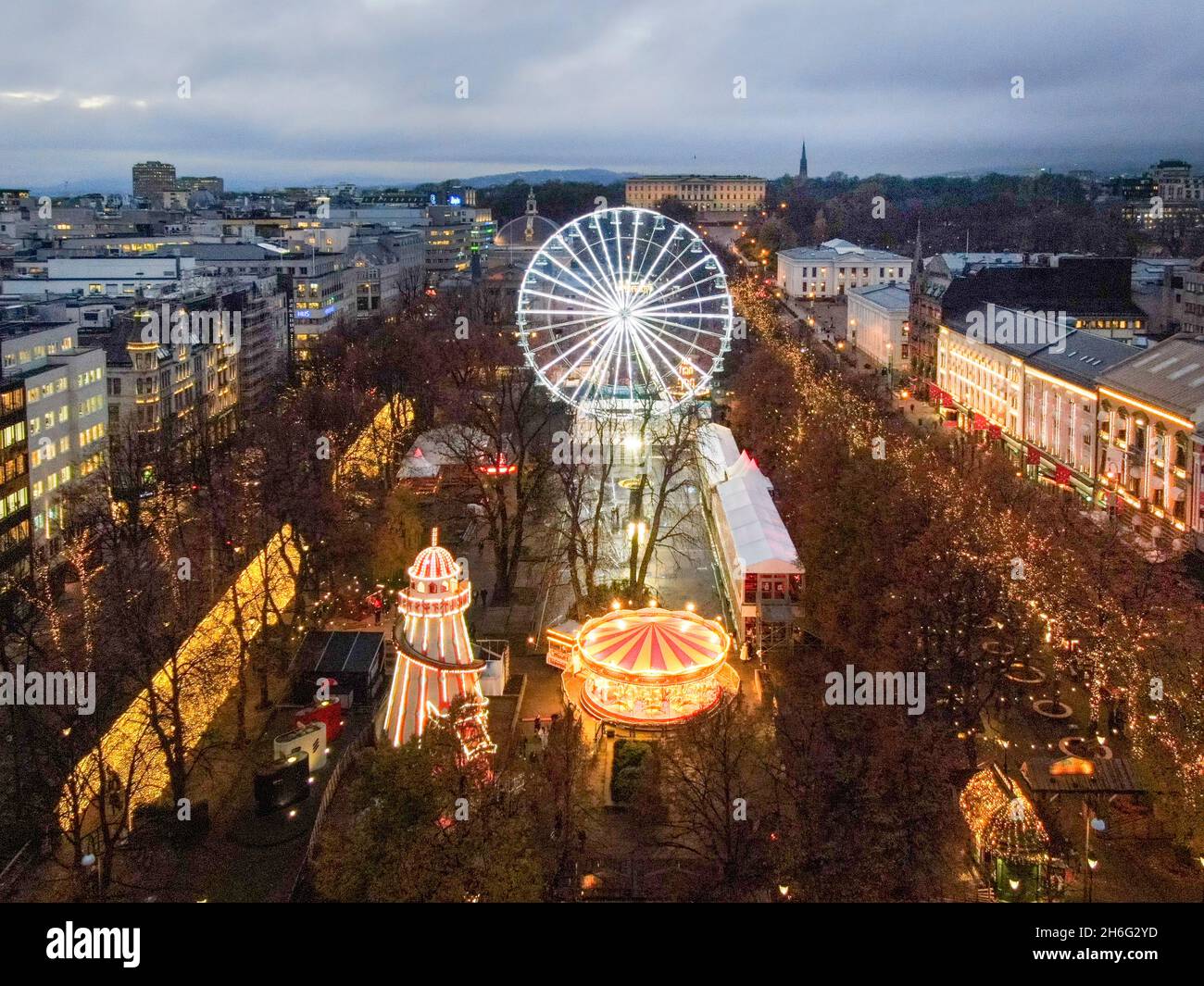 Oslo 20211115.Drone photo of the Christmas market «Christmas in ...