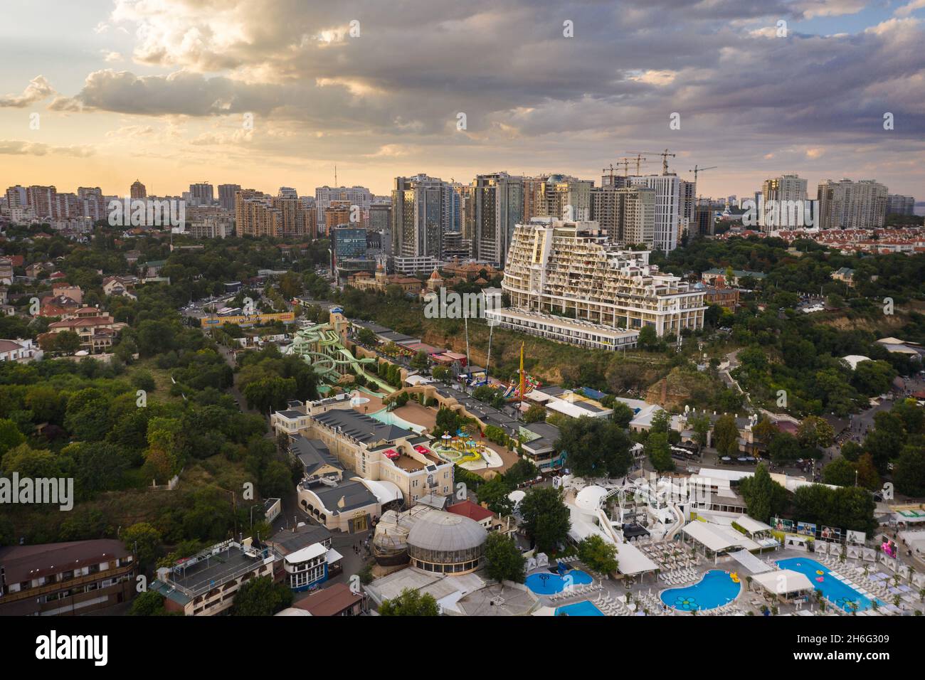 Waterpark on the Arcadia promenade in Odesa, view from a drone Stock ...