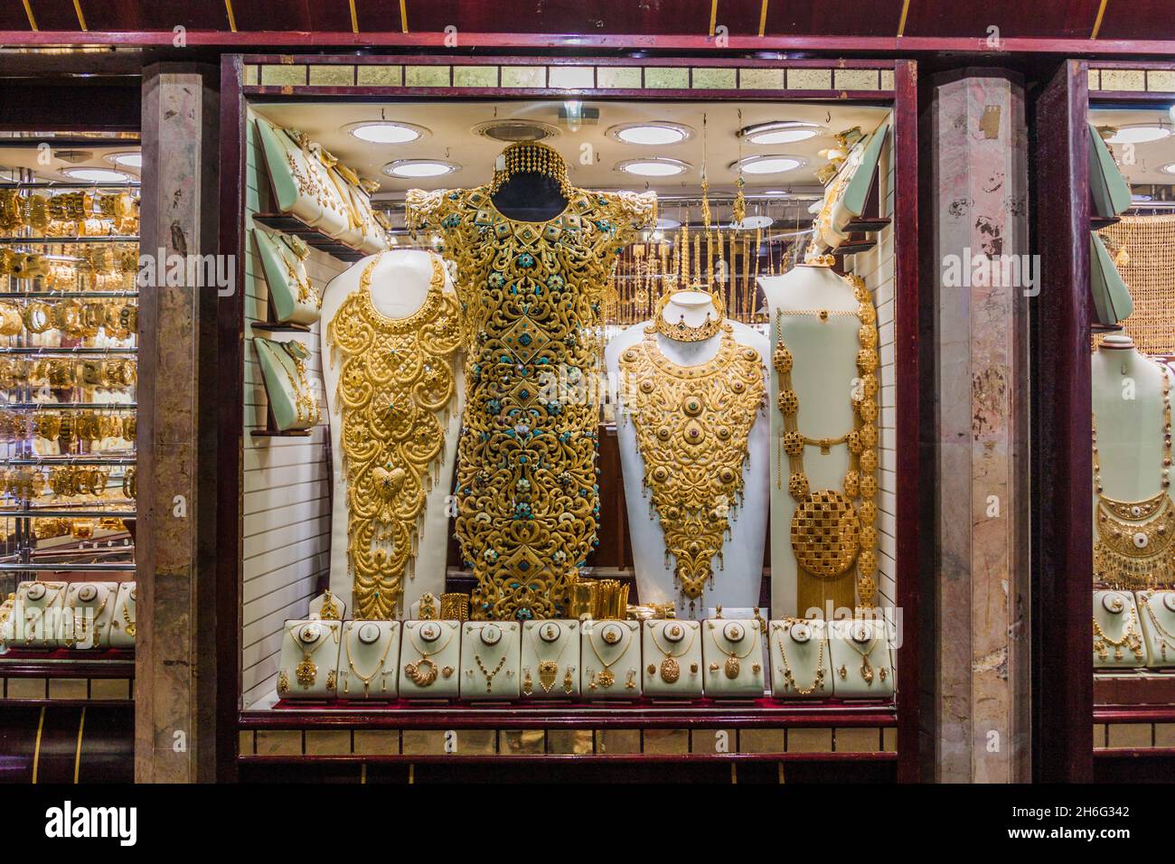 DUBAI, UAE - MARCH 10, 2017: Jewellery shop at the Gold Souq in Deira ...
