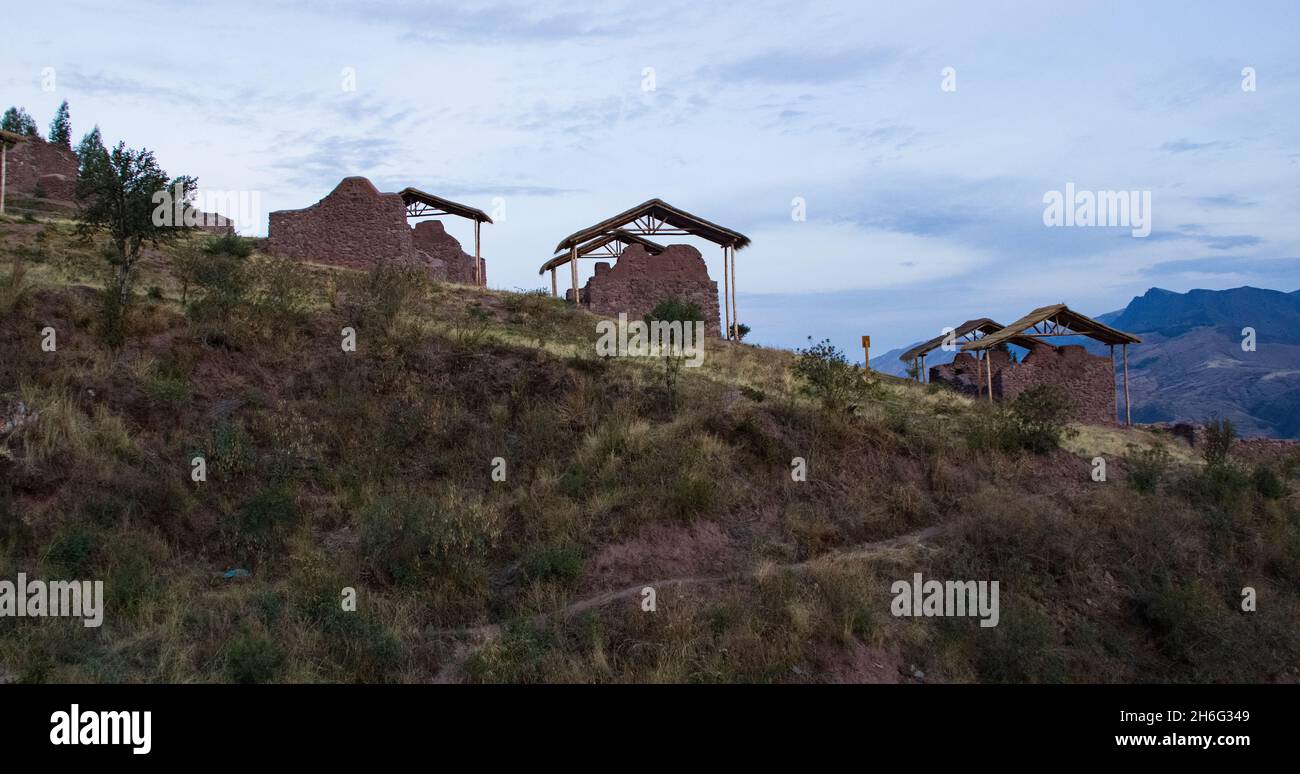 Covered Building at ancient inca archaeological site - cusco Peru Stock ...