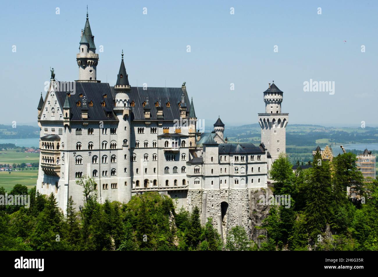 Fussen, Germany - June 29, 2019: Neuschwanstein Castle shrouded in mist ...