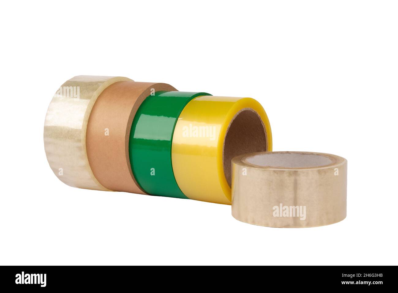 Rolls of adhesive tape in different colours isolated on white. Coloured ...
