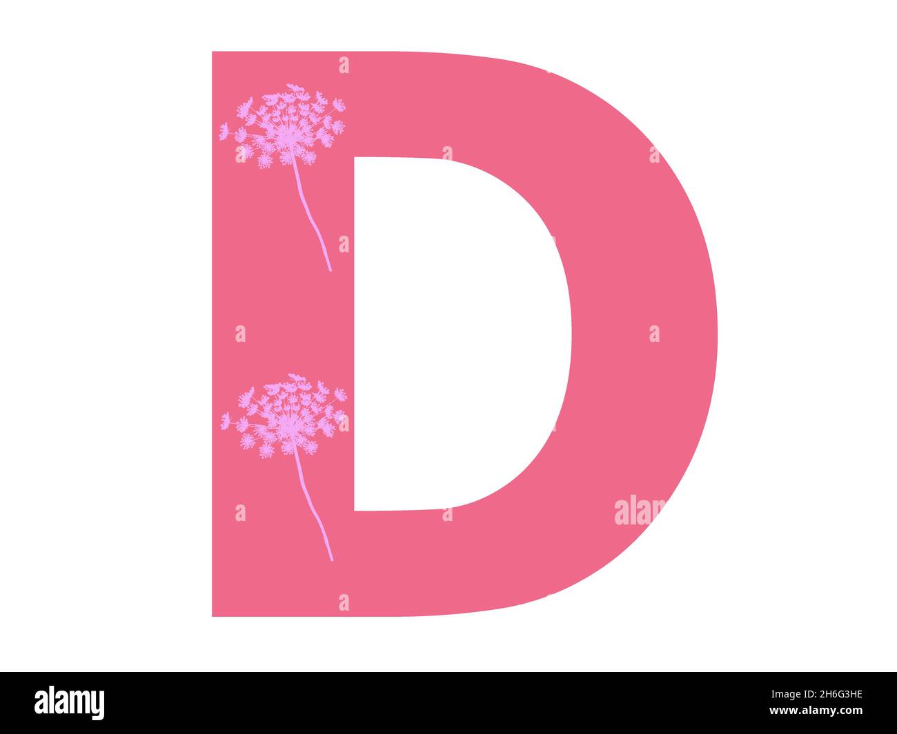 Letter D of the alphabet made with pink flower silhouette in a dark ...
